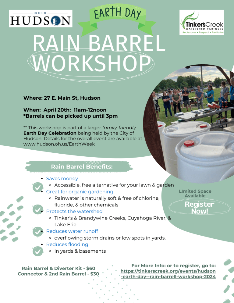 Hudson Earth Day Rain Barrel Workshop 2024 - Tinkers Creek Watershed ...