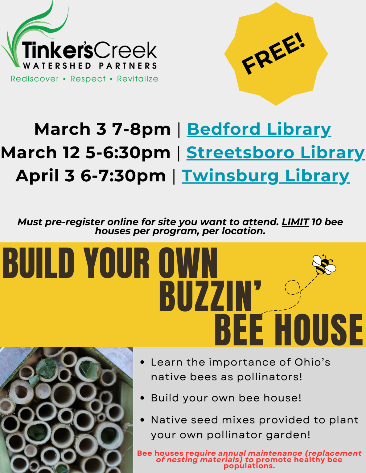 Build Your Own Buzzin' Bee House - Tinkers Creek Watershed Partners